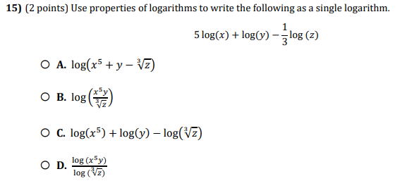 Solved 15) (2 points) Use properties of logarithms to write | Chegg.com