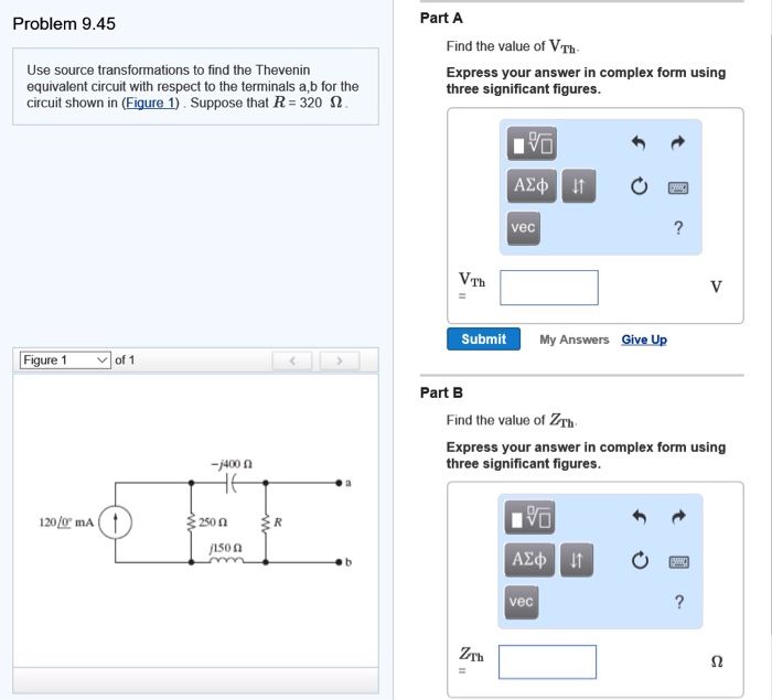Solved Problem 9.45 Part A Find the value of VTh Use source | Chegg.com