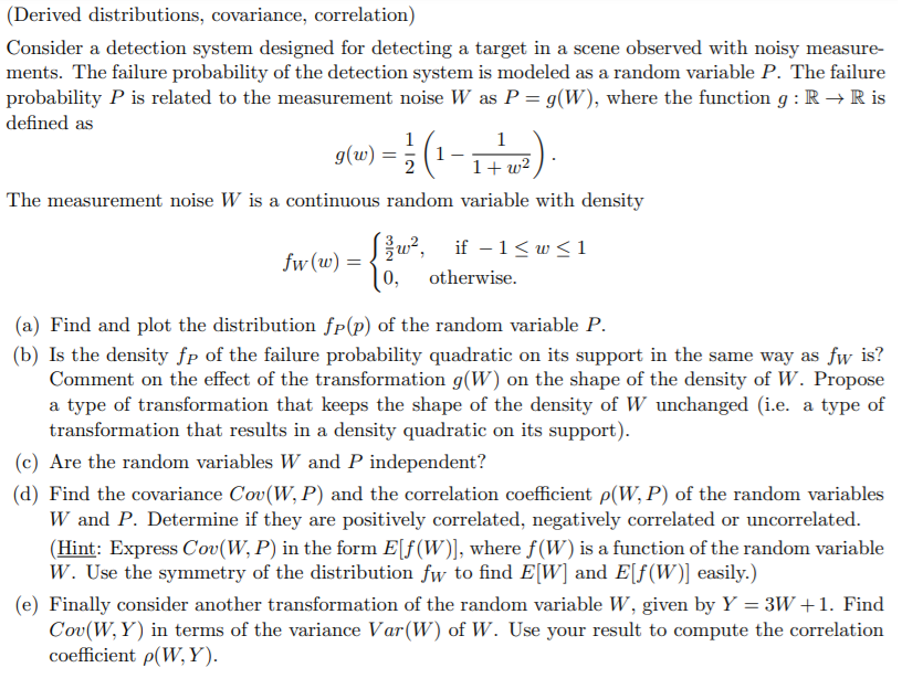 Solved (Derived distributions, covariance, correlation) | Chegg.com