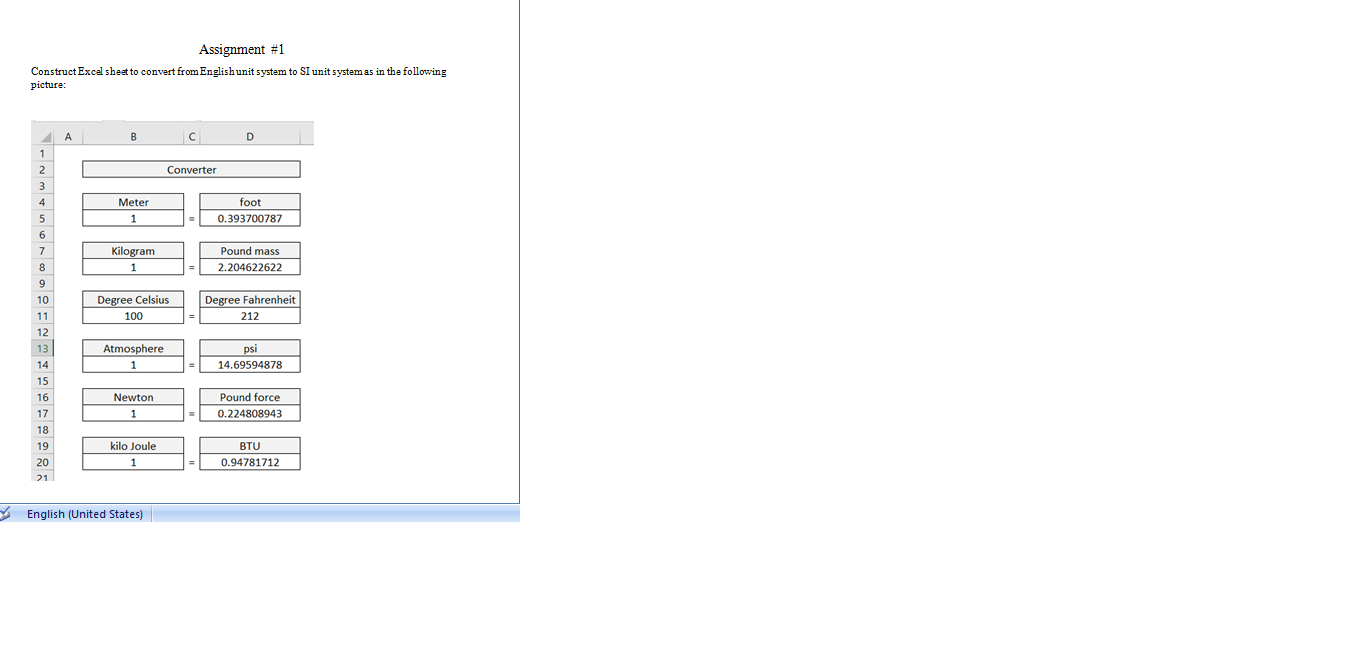 Solved Assignment #1 Construct Excel sheet to convert from | Chegg.com