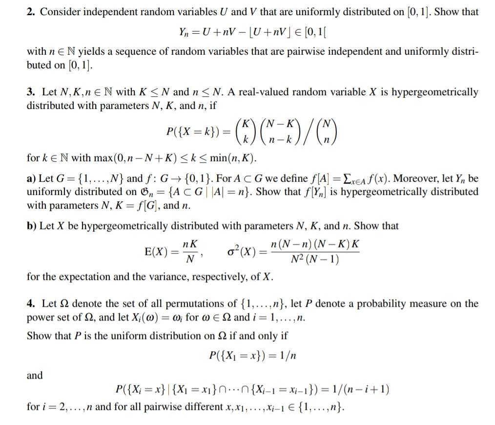2. Consider independent random variables U and V that | Chegg.com