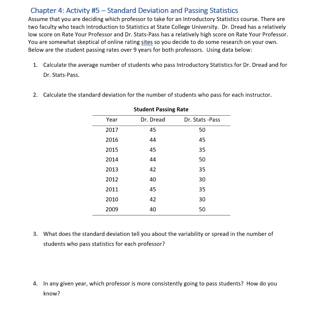 Solved Chapter 4: Activity #5 - Standard Deviation and | Chegg.com