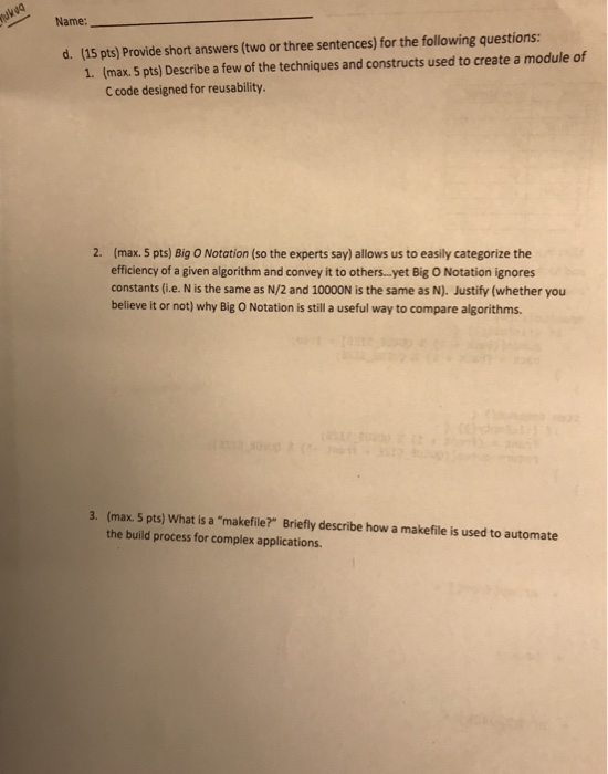 Solved Name: Question 3 (10 pts)-Linked Lists For this | Chegg.com Solved Name: Question 3 (10 pts)-Linked Lists For this | Chegg.com