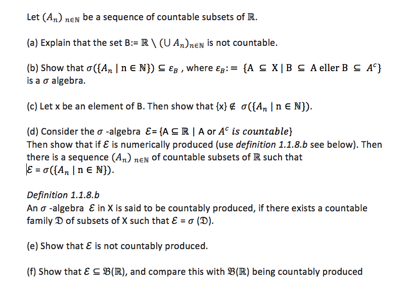 Let (AneN be a sequence of countable subsets of R. | Chegg.com
