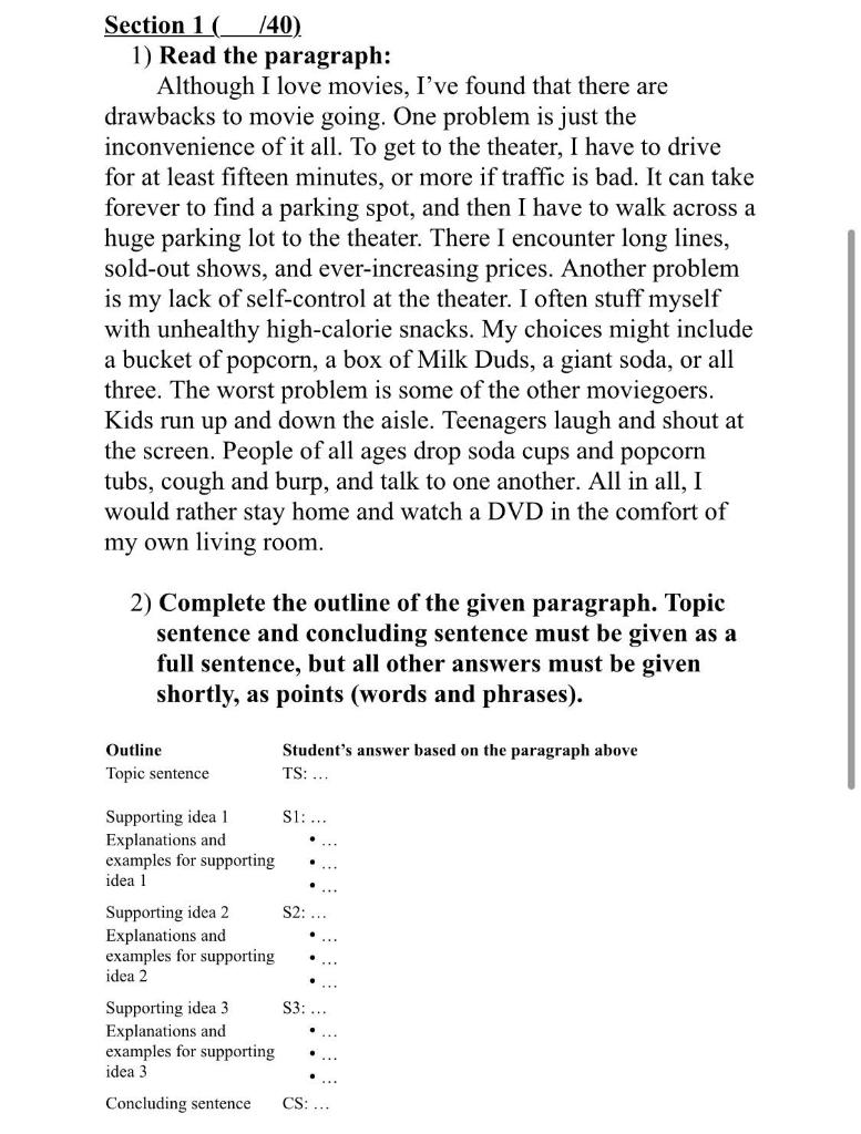 Section 10 140) 1) Read the paragraph: Although I | Chegg.com