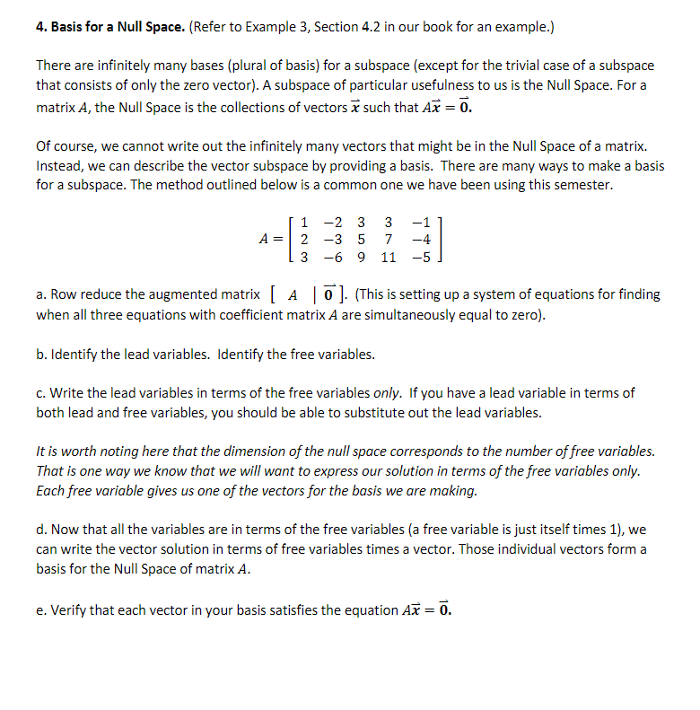 Solved 4. Basis for a Null Space. (Refer to Example 3, | Chegg.com