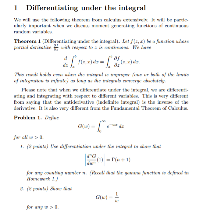 Solved I 65,50) . °) = " az Differentiating under the | Chegg.com