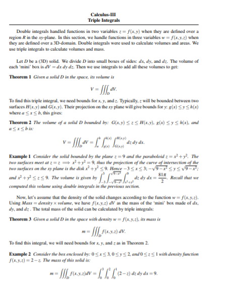 Solved Calculus-III Triple Integrals Double integrals | Chegg.com