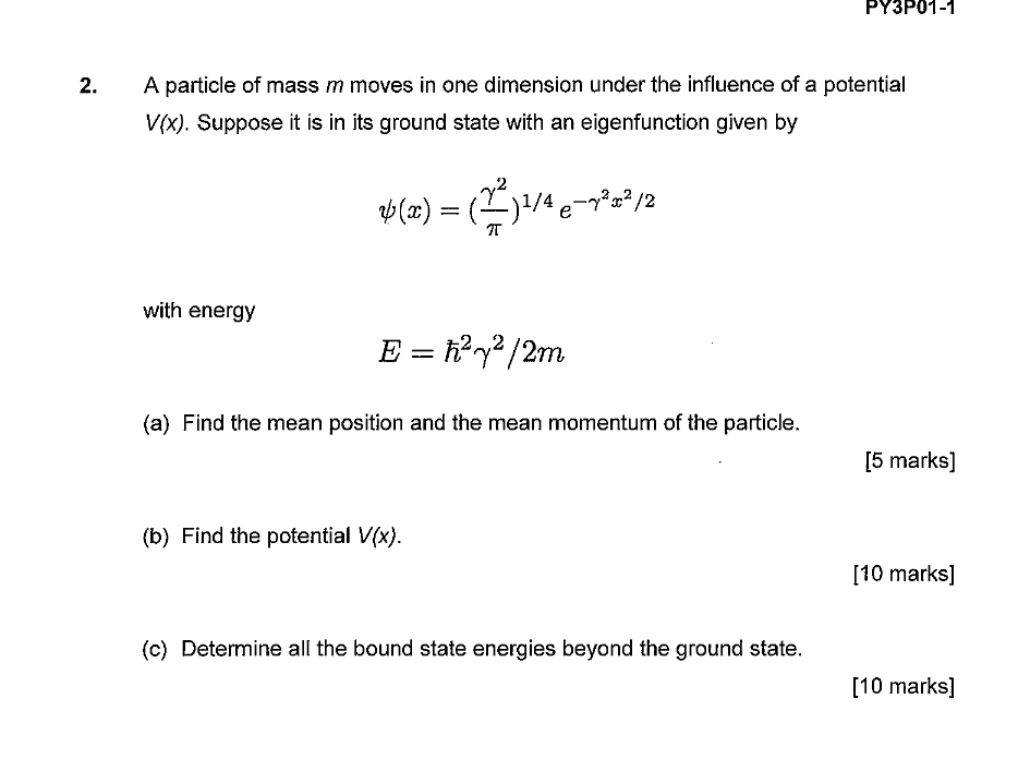 Solved PY3P01-1 2. A particle of mass m moves in one | Chegg.com