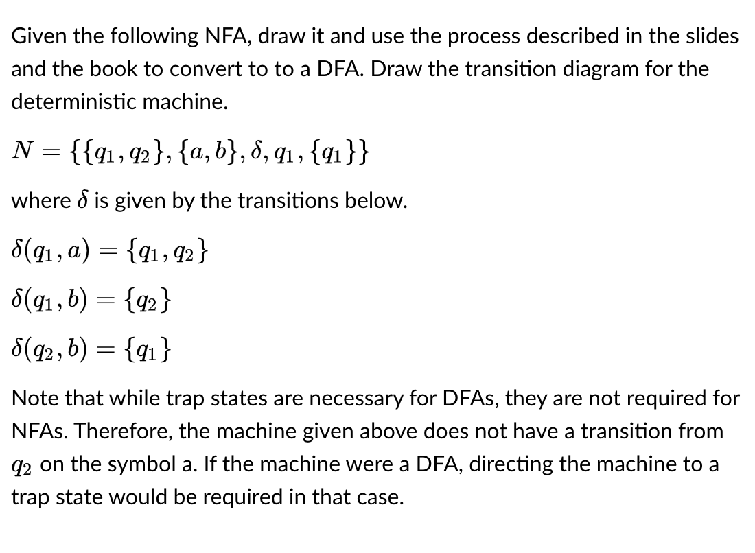 Solved Given the following NFA, draw it and use the process | Chegg.com