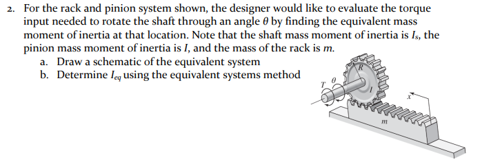 Solved 2. For the rack and pinion system shown, the designer | Chegg.com