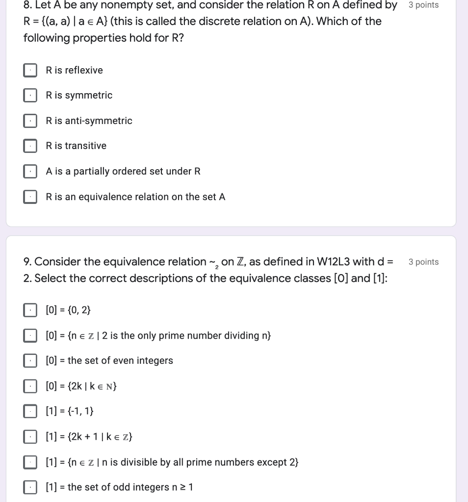 Solved 8. Let A be any nonempty set, and consider the | Chegg.com