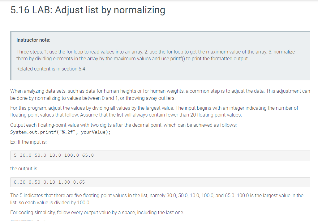 Solved 5 16 Lab Adjust List By Normalizing Instructor Note