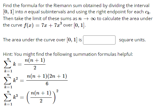 Solved Find the formula for the Riemann sum obtained by | Chegg.com