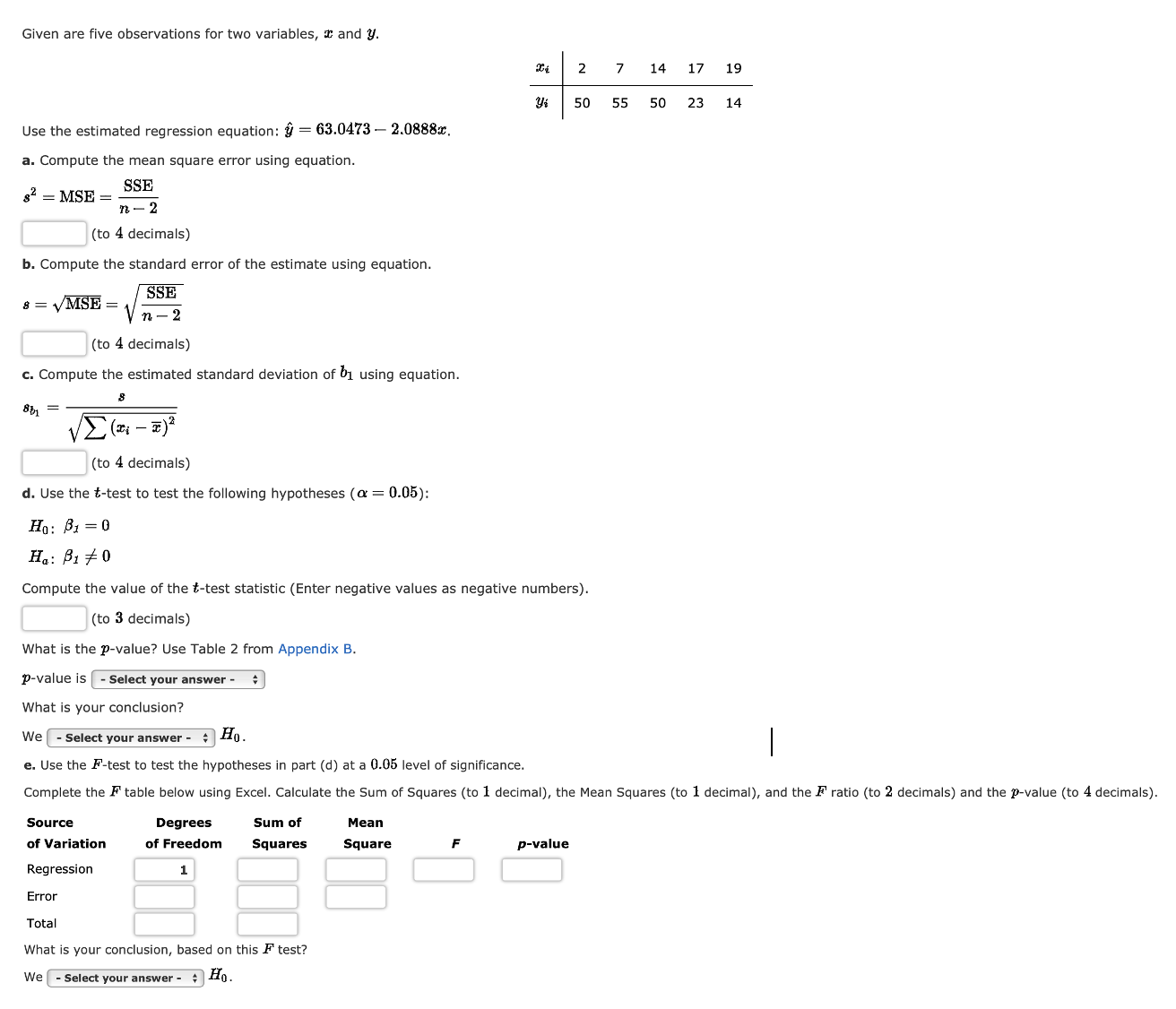 Solved Given are five observations for two variables, x and | Chegg.com