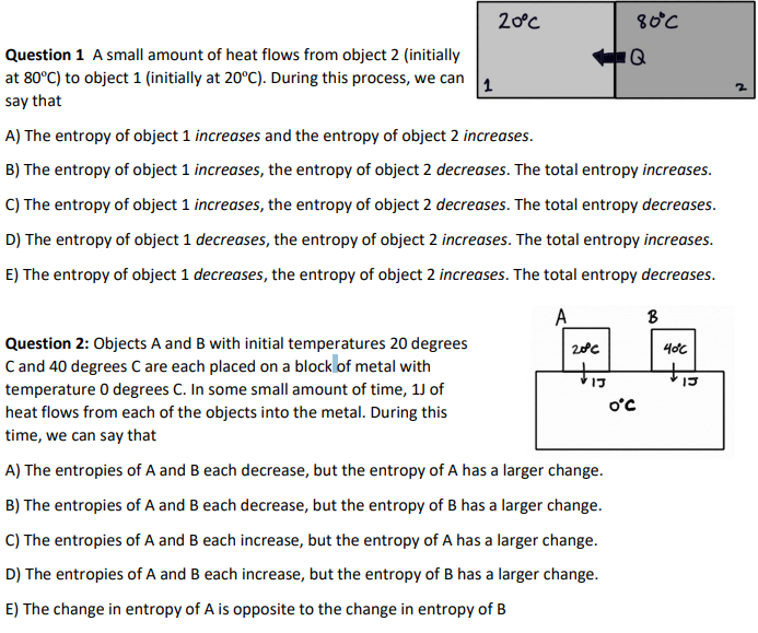 Solved 2 20°C 80°C Question 1 A small amount of heat flows | Chegg.com