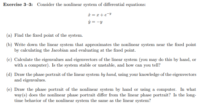 Solved Exercise 3-3: Consider the nonlinear system of | Chegg.com