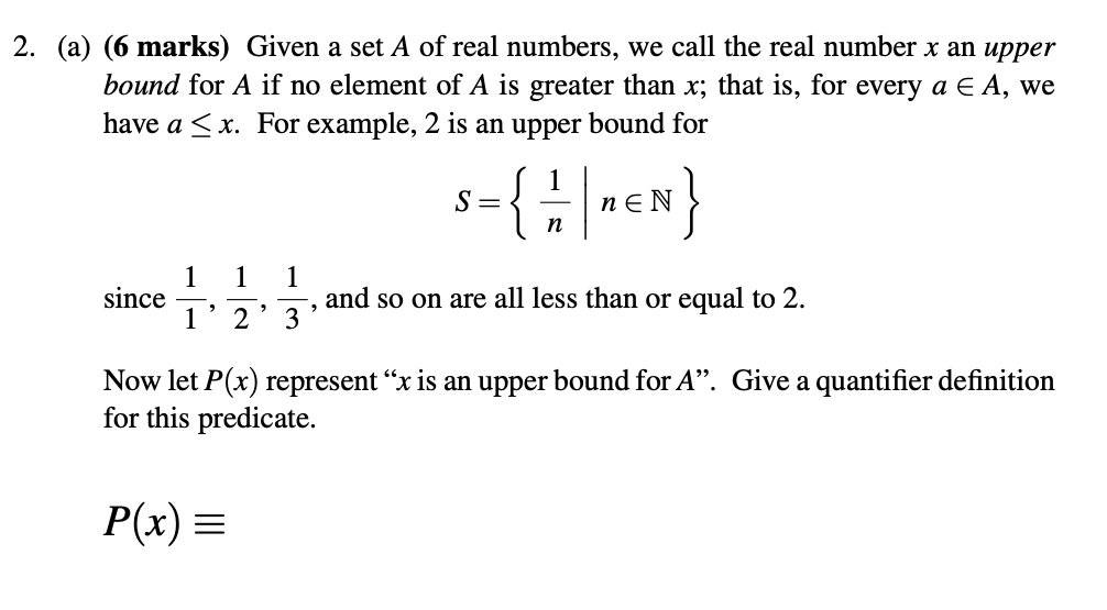 Solved (a) (6 marks) Given a set A of real numbers, we call | Chegg.com