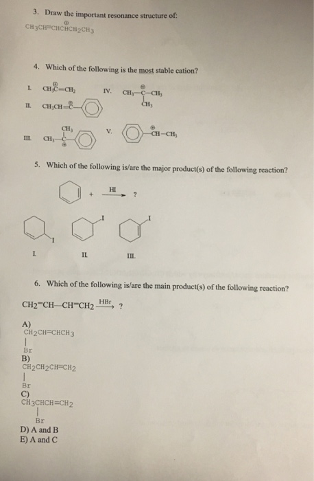 Solved 3. Draw the important resonance structure of CH3CH | Chegg.com