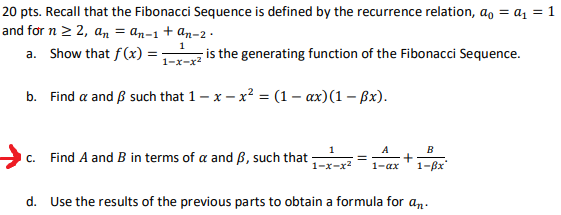 Solved 20 pts. Recall that the Fibonacci Sequence is defined | Chegg.com