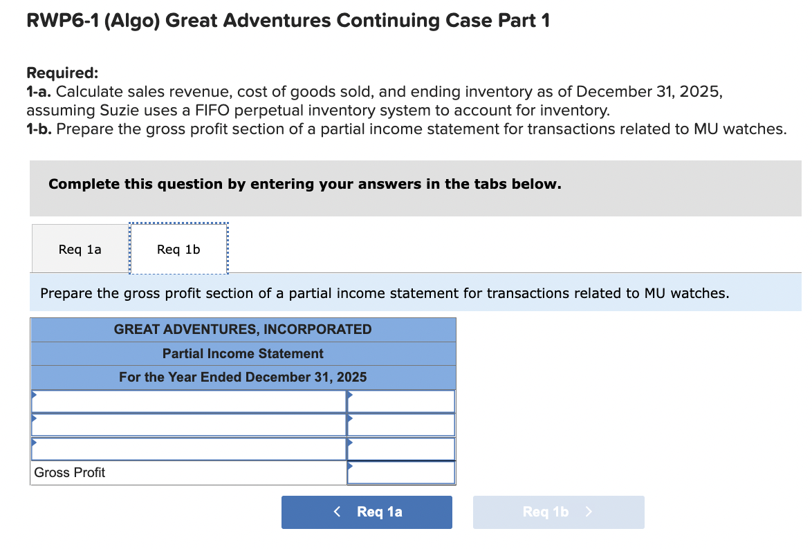 Solved ! Required information RWP6-1 (Algo) Great Adventures | Chegg.com