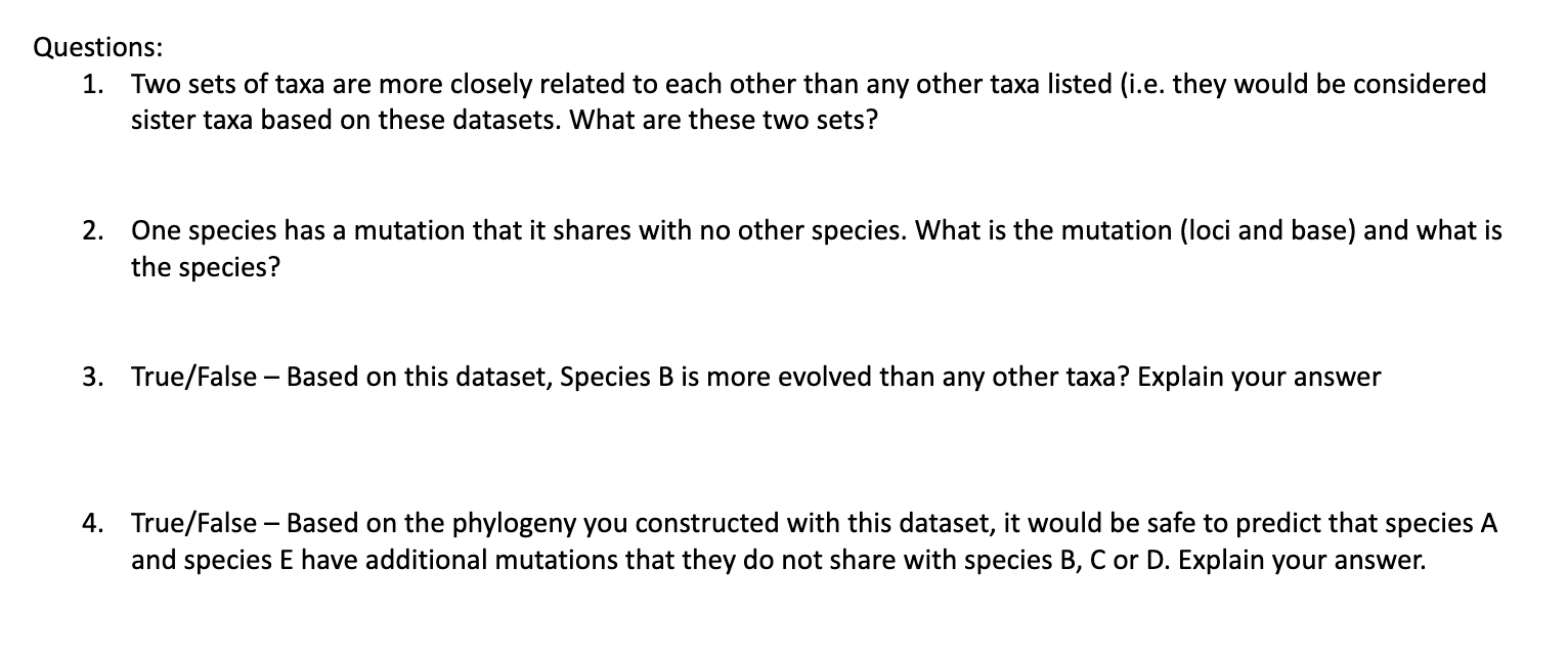 Solved Use scratch paper to develop your phylogeny. Take a | Chegg.com