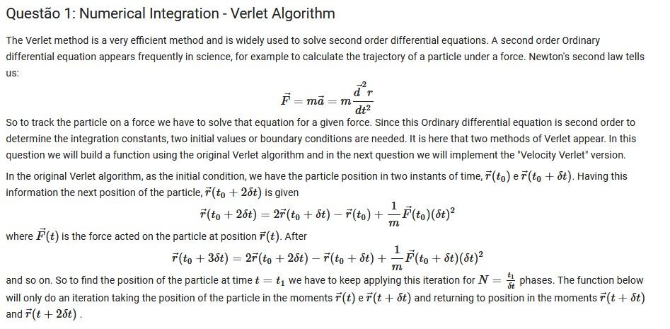 Dr Questão 1 Numerical Integration Verlet 