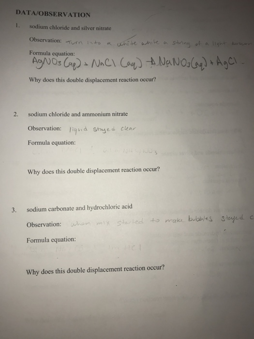 Solved DATA/OBSERVATION 1. sodium chloride and silver | Chegg.com