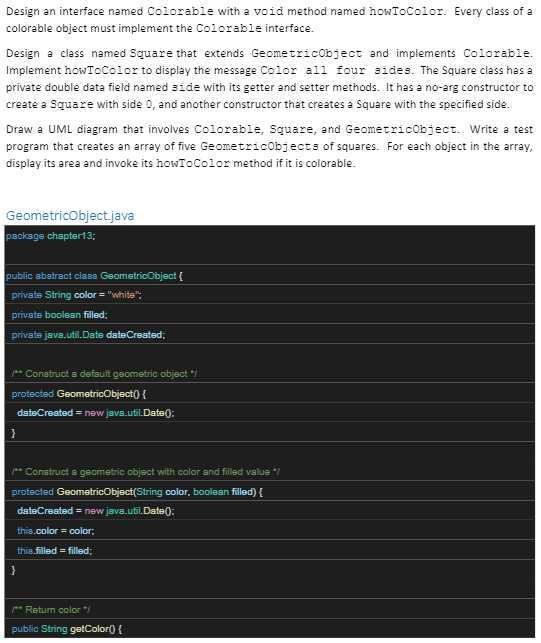 Solved Design an interface named Colorable with a void | Chegg.com