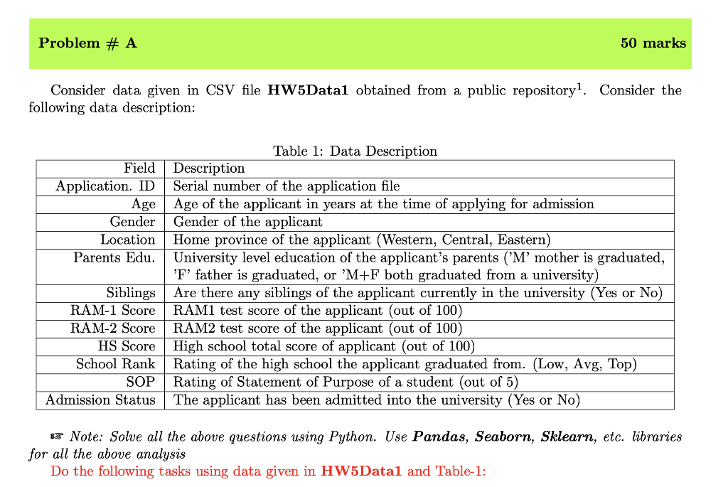 Solved Problem #A 50 marks Consider data given in CSV file | Chegg.com