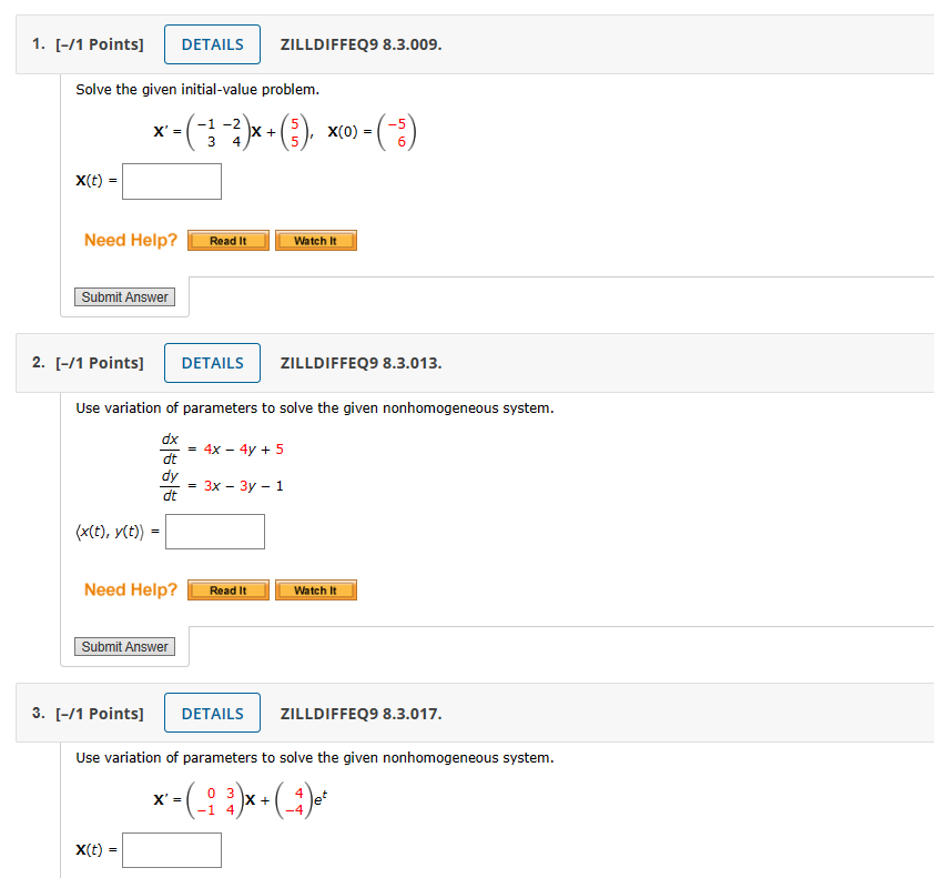 Solved /1 Points] ZILLDIFFEQ9 8.3.009. Solve the given | Chegg.com