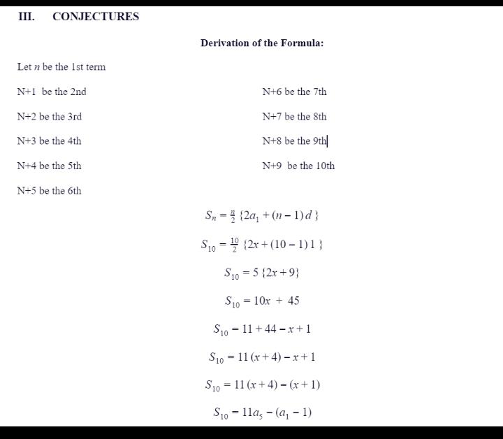 Solved III. CONJECTURES Derivation of the Formula: Let n be | Chegg.com