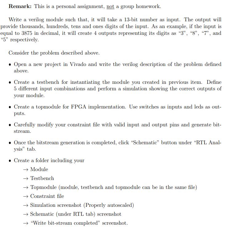 Solved Remark: This is a personal assignment, not a group | Chegg.com