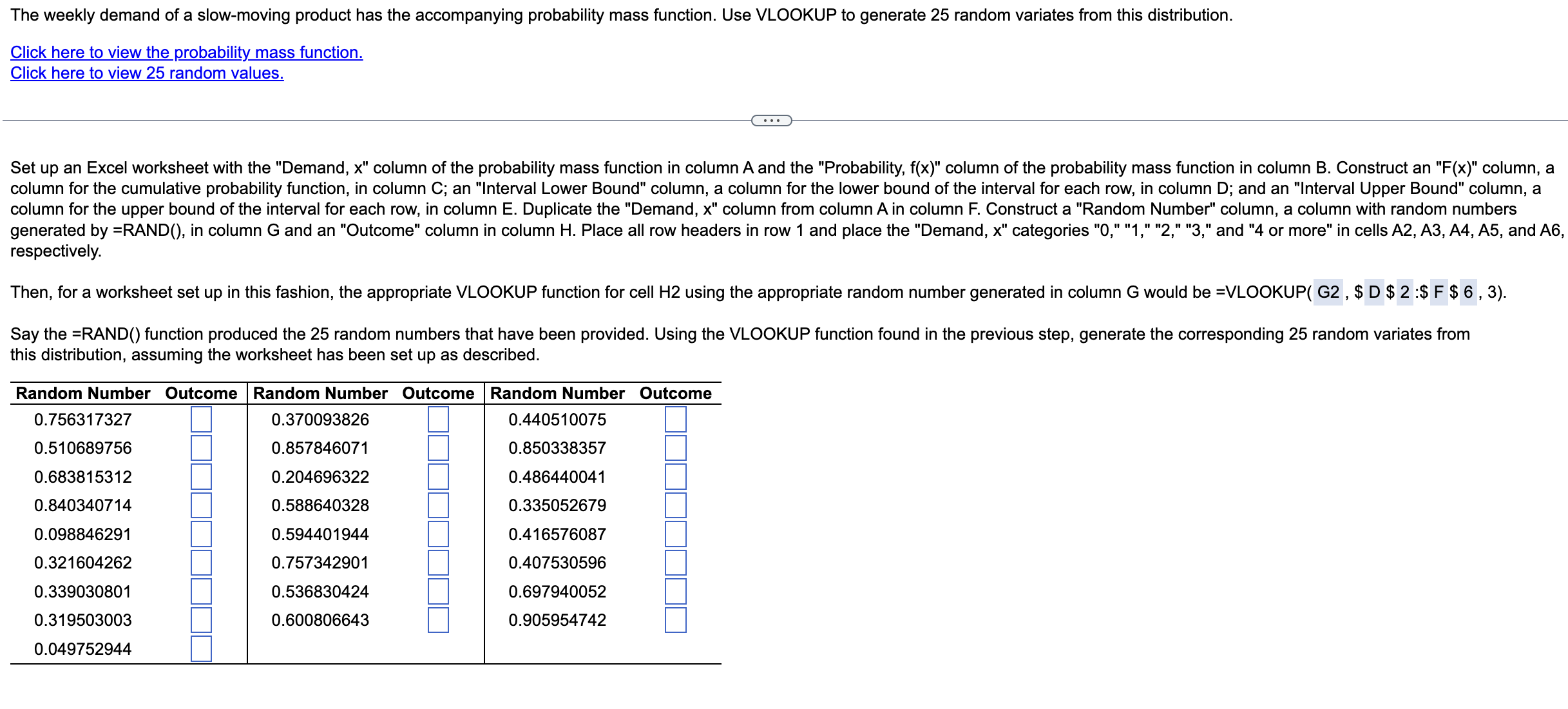 Solved Random Values From = RAND0Probability Mass | Chegg.com