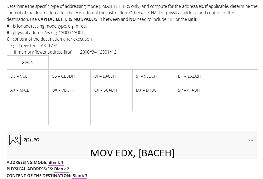 Solved Determine the specific type of addressing mode (SMALL | Chegg.com