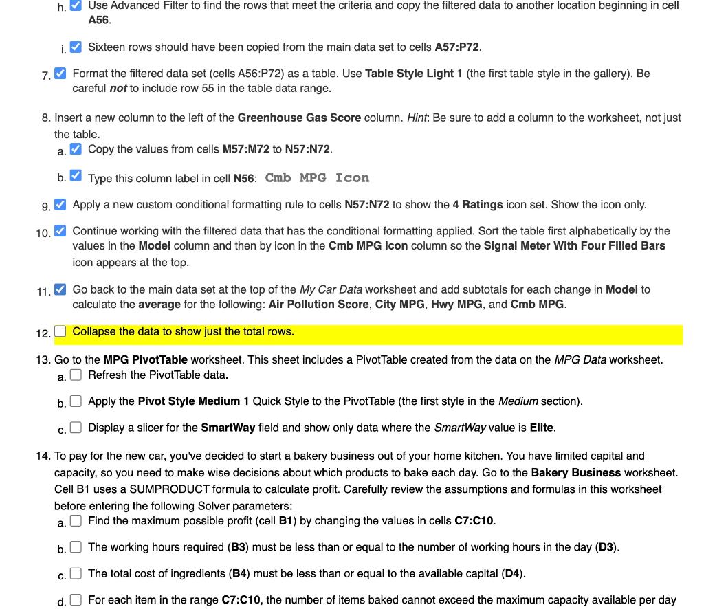 h. Use Advanced Filter to find the rows that meet the | Chegg.com