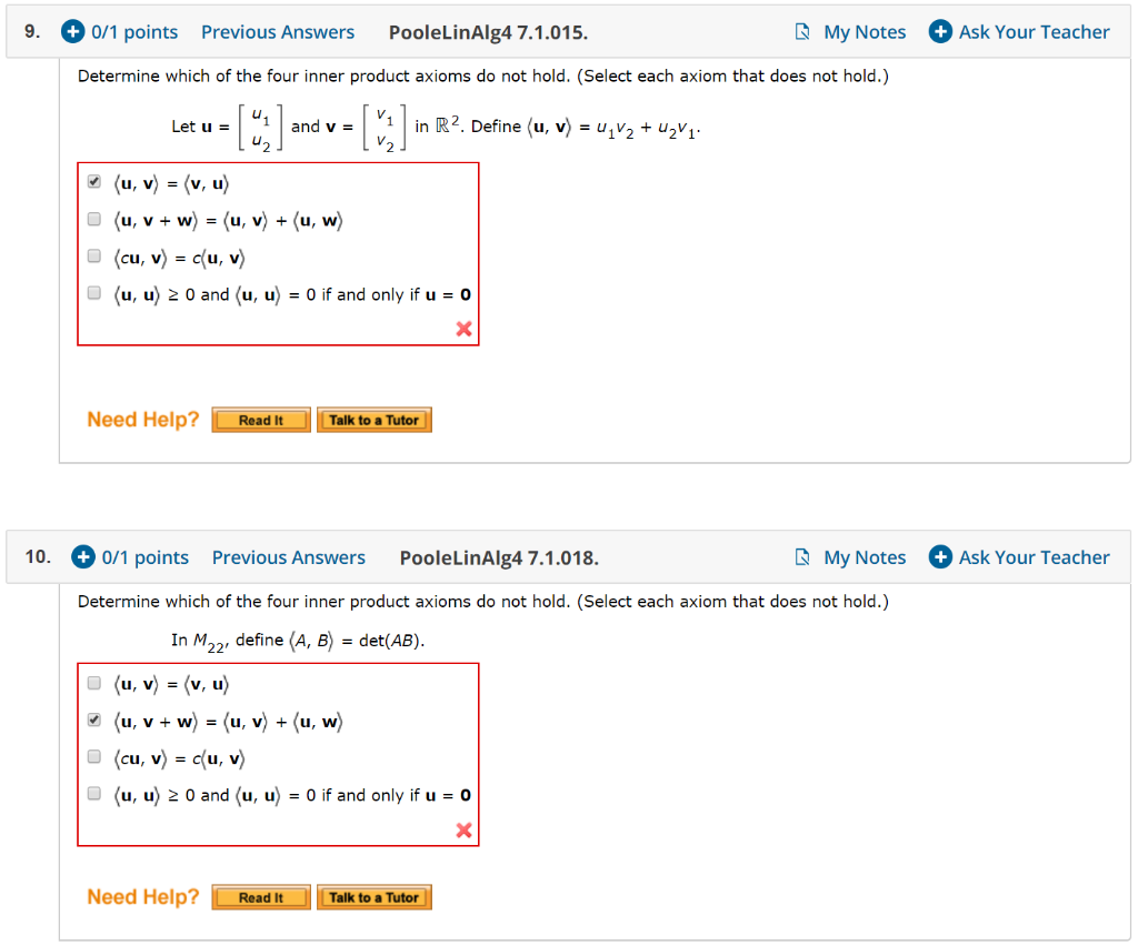 Solved 9. + 0/1 points Previous Answers PooleLinAlg4 | Chegg.com