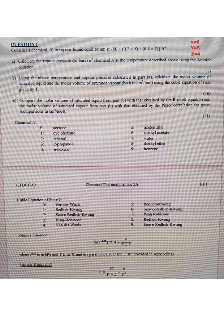 Solved Antoine Equation B In(psat) = A - T+C where Parall is | Chegg.com