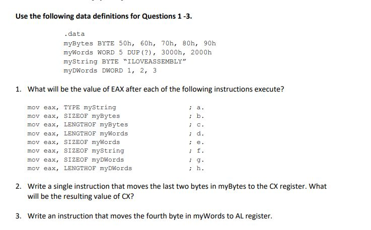 Use the following data definitions for Questions 1-3. | Chegg.com