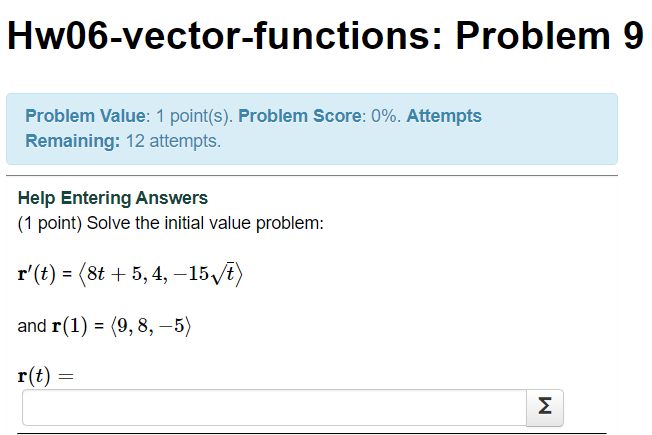 Solved Hw06 Vector Functions Problem 9 Problem Value 1 