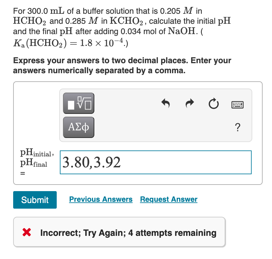 Solved For 300.0 mL of a buffer solution that is 0.205 M in | Chegg.com