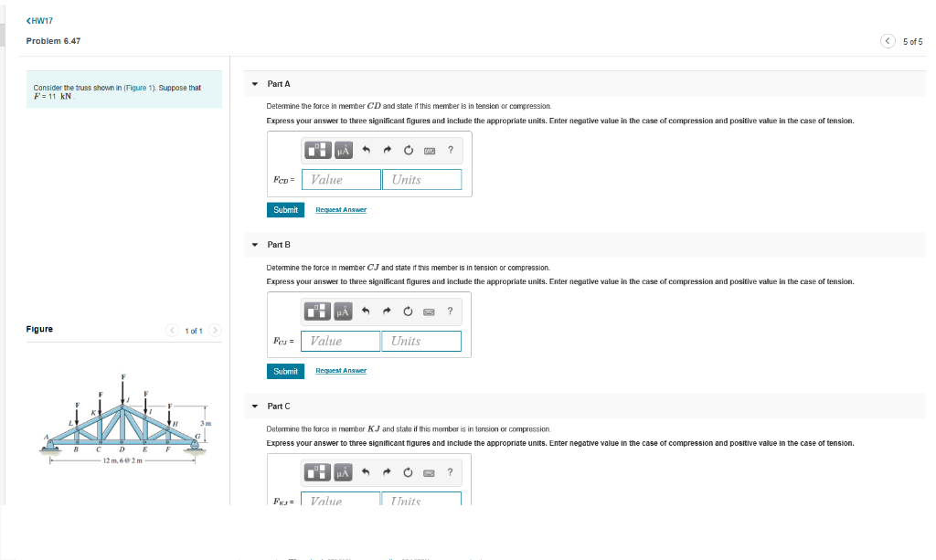 Solved KHW17 Problem 6.47 5 of 5 Part A Consider the truss | Chegg.com
