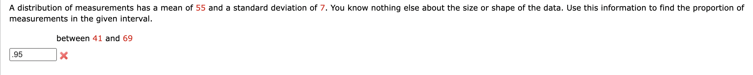 Solved A distribution of measurements has a mean of 55 and a | Chegg.com