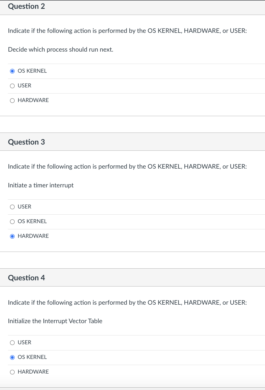 Solved Indicate if the following action is performed by the | Chegg.com