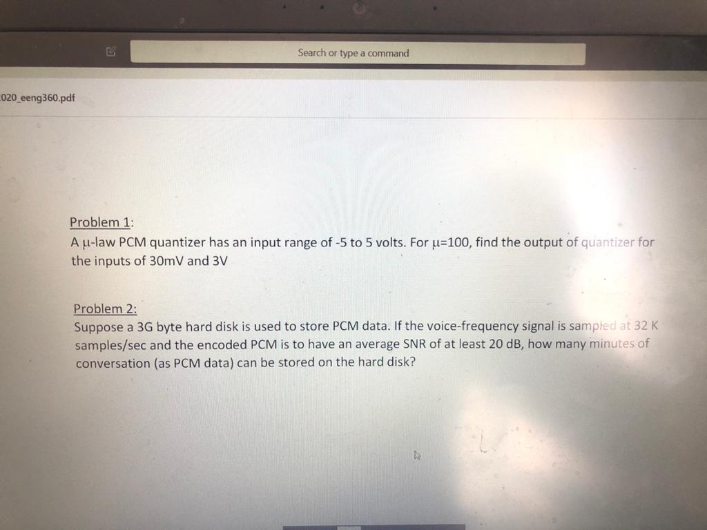 Solved A µ-law PCM quantizer has an input range of -5 to 5 | Chegg.com
