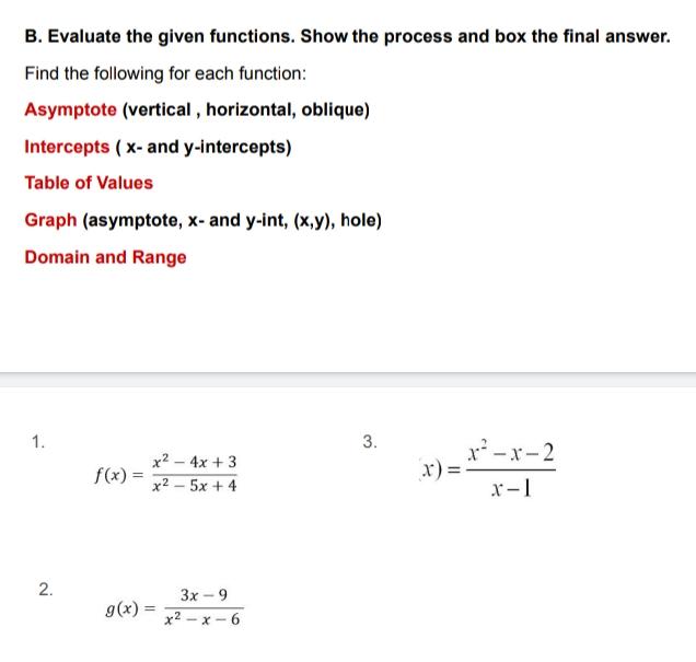 Solved B. Evaluate the given functions. Show the process and | Chegg.com