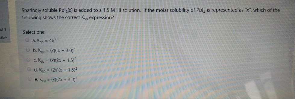 Solved Sparingly soluble Pblz(s) is added to a 1.5 M HI | Chegg.com