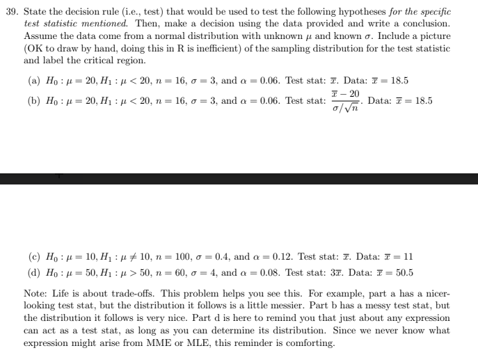 Solved State the decision rule (i.e., ﻿test) ﻿that would be | Chegg.com