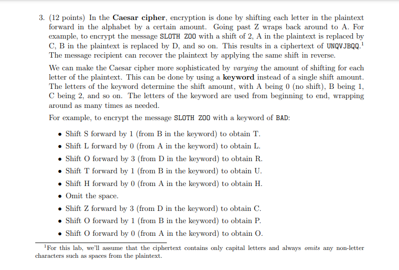 Solved 3. (12 points) In the Caesar cipher, encryption is | Chegg.com