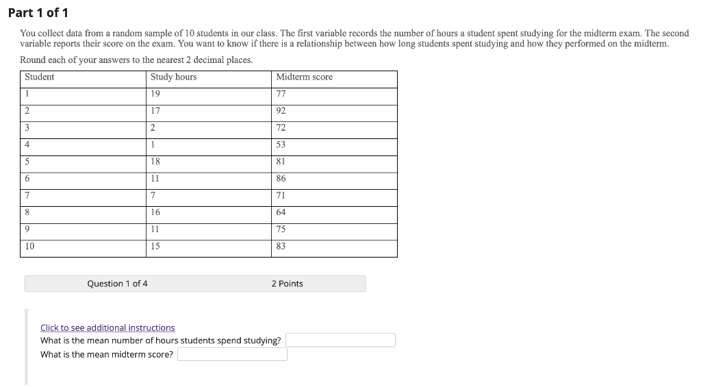Solved Part 1 of 1 You collect data from a random sample of | Chegg.com